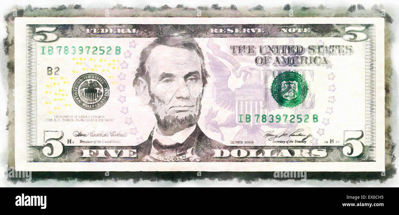 Illustrations Banknote 5 dollars USA,Currency, Abraham Lincoln Stock ...
