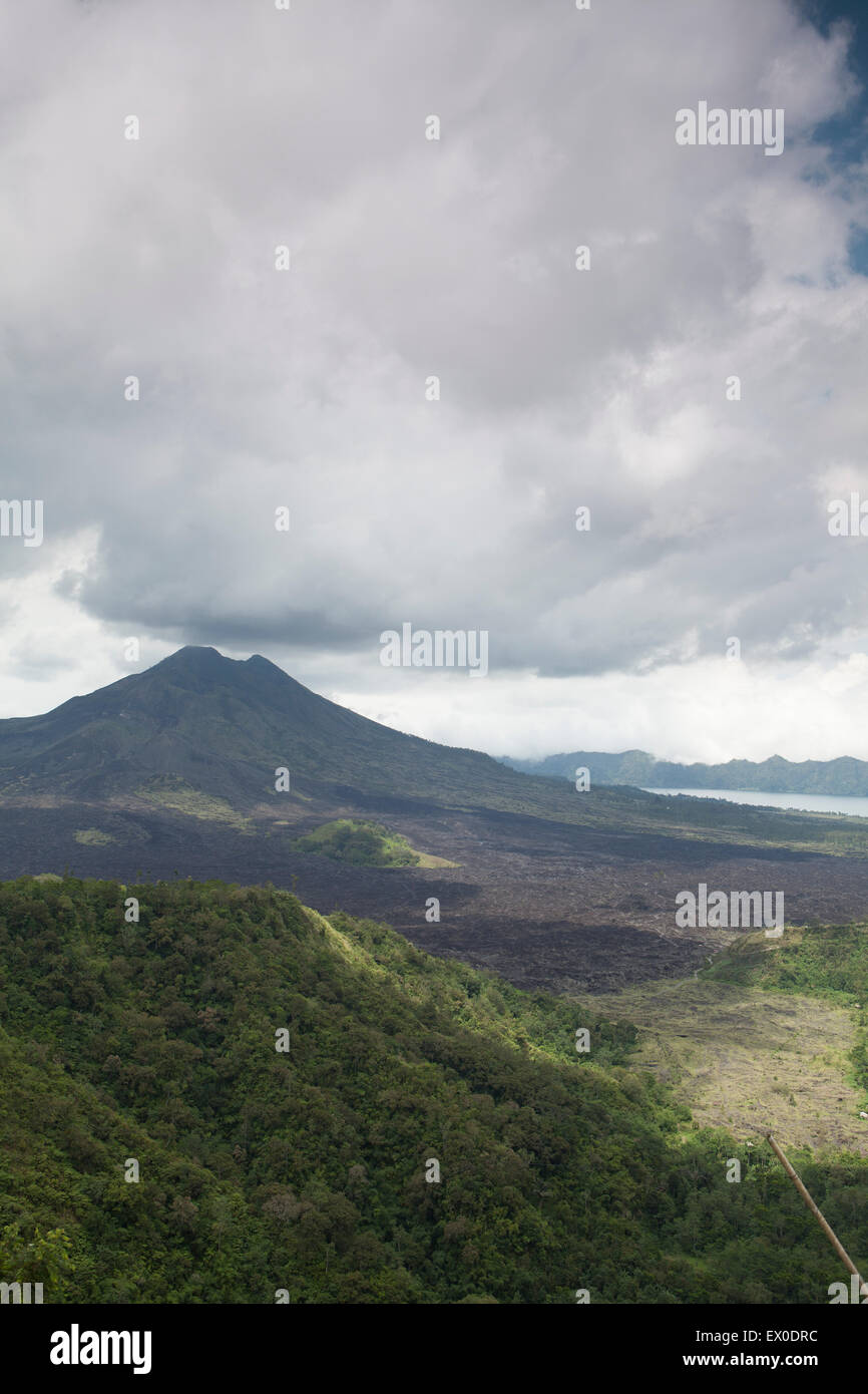 View of Ganung Agung, still active volcano on the island of Bali ...