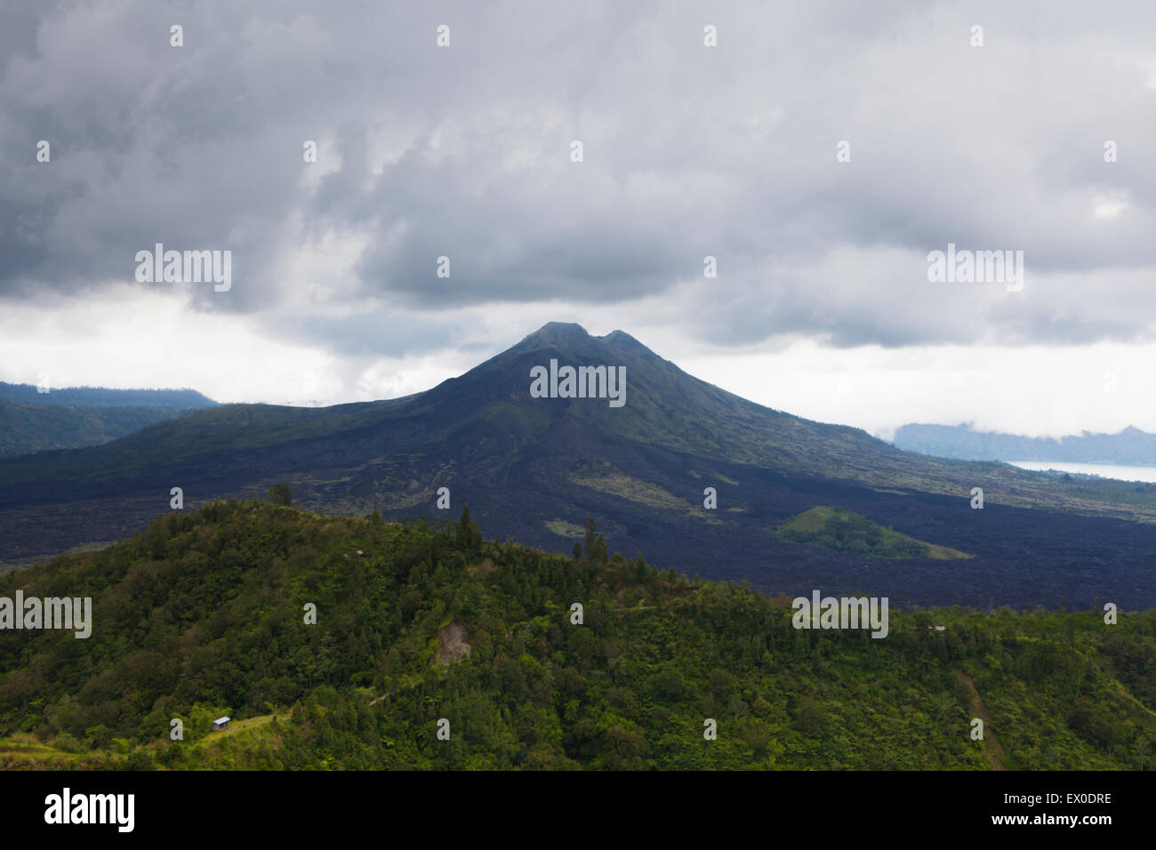 View of Ganung Agung, still active volcano on the island of Bali ...