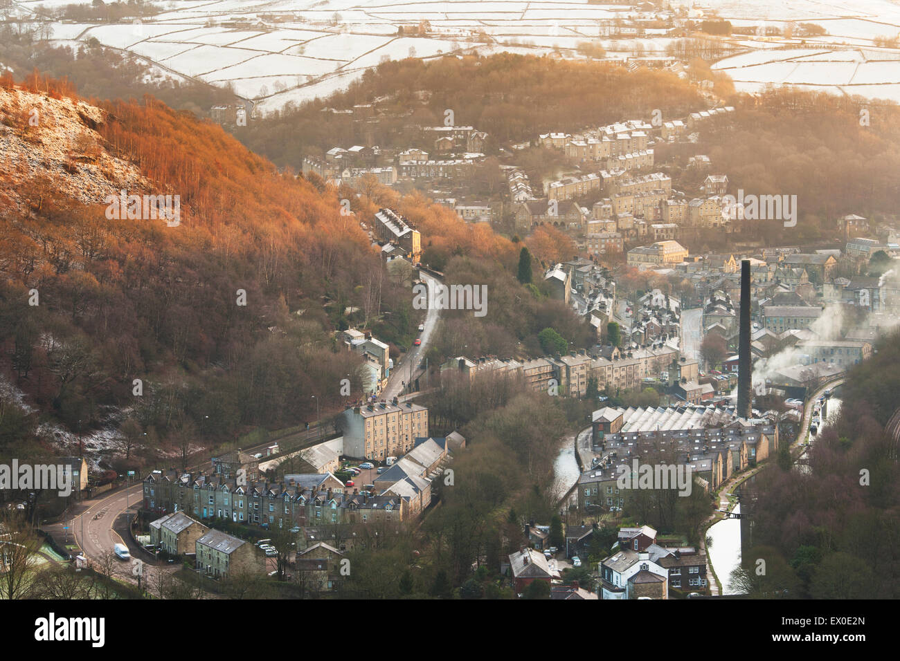 Elevated view over the town of Hebden Bridge, Calderdale, West ...