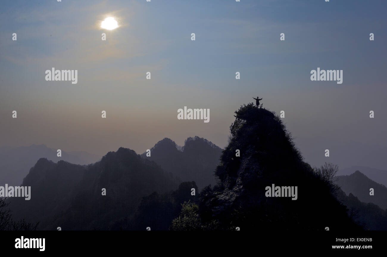 Taoist monk practicing Wudang martial arts at Wudang Mountains, China ...