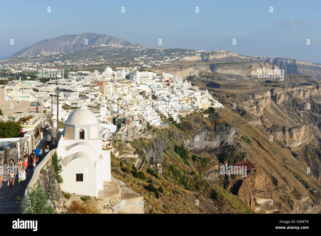 A panoramic view of the Capital Fira with all the white buildings on ...