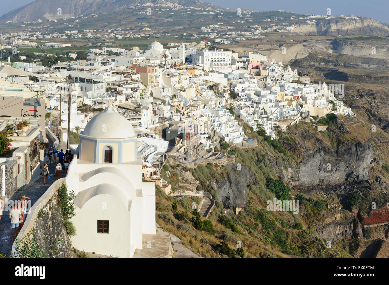 A panoramic view of the Capital Fira with all the white buildings on ...