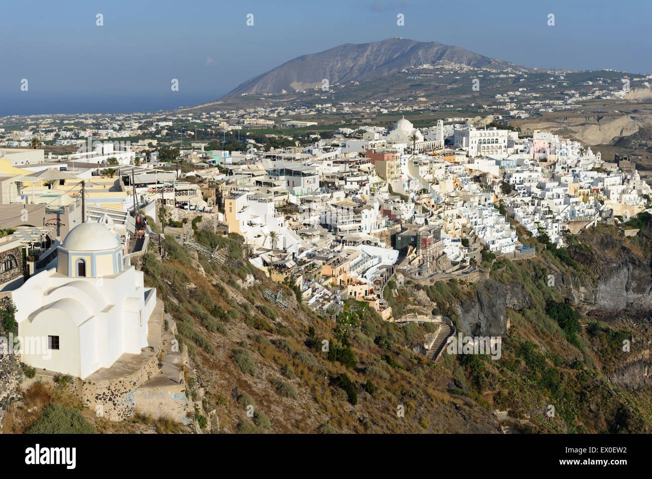 A panoramic view of the Capital Fira with all the white buildings on ...