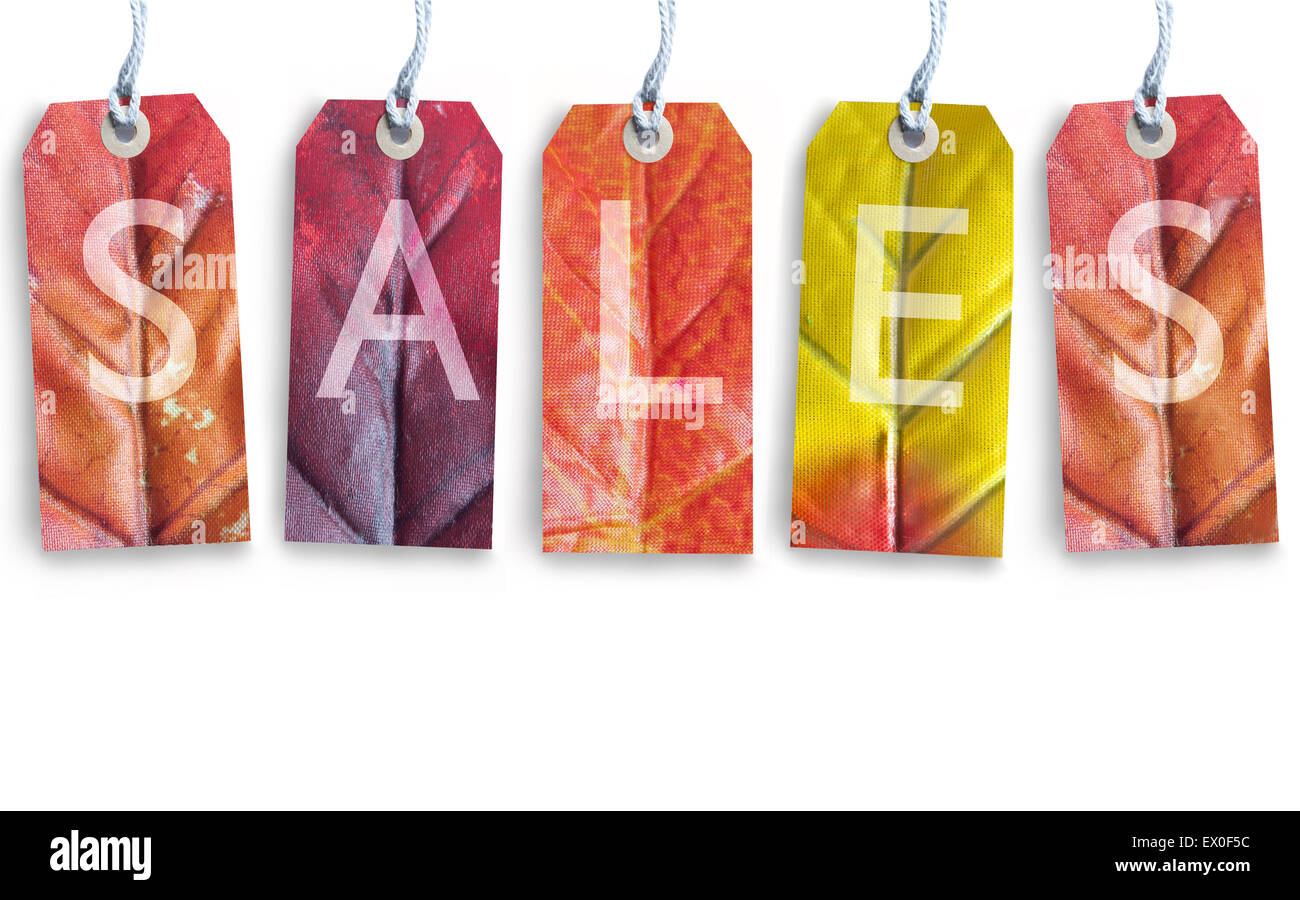 Autumn sales tags over a white background Stock Photo - Alamy