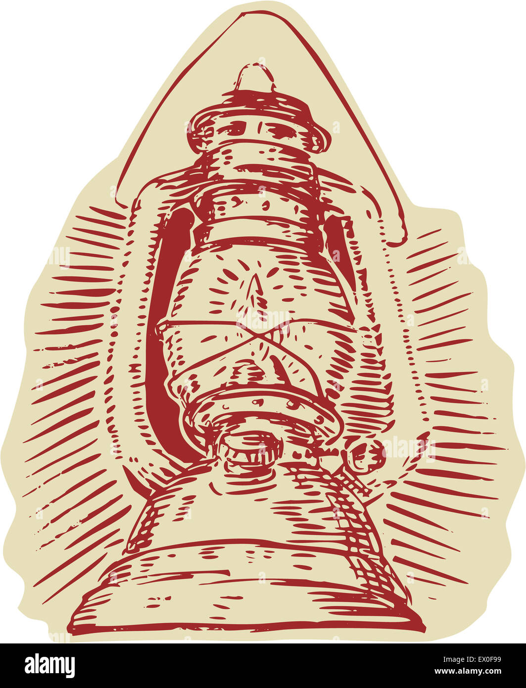 Etching engraving handmade style illustration of a kerosene lamp viewed ...