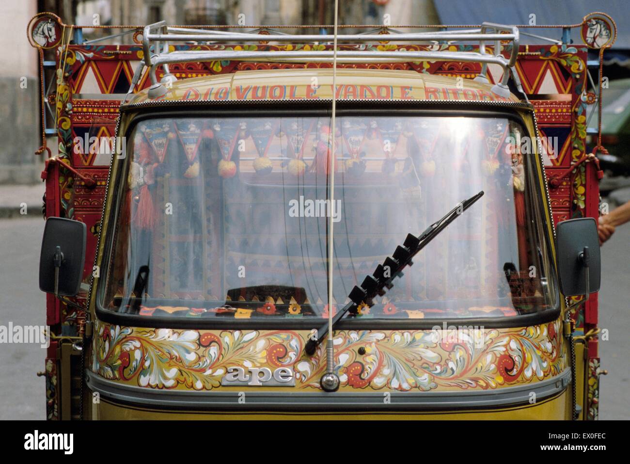Ape Piaggio vans painted with typical decorations of Sicilian popular ...
