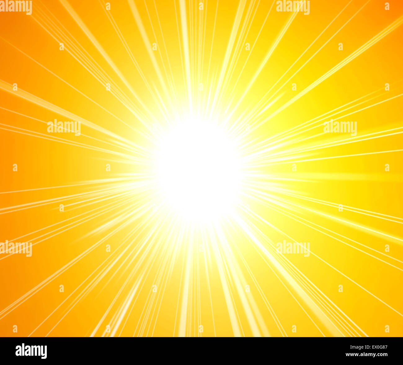 Hot sunshine. Rays of sunlight on blue background Stock Photo - Alamy
