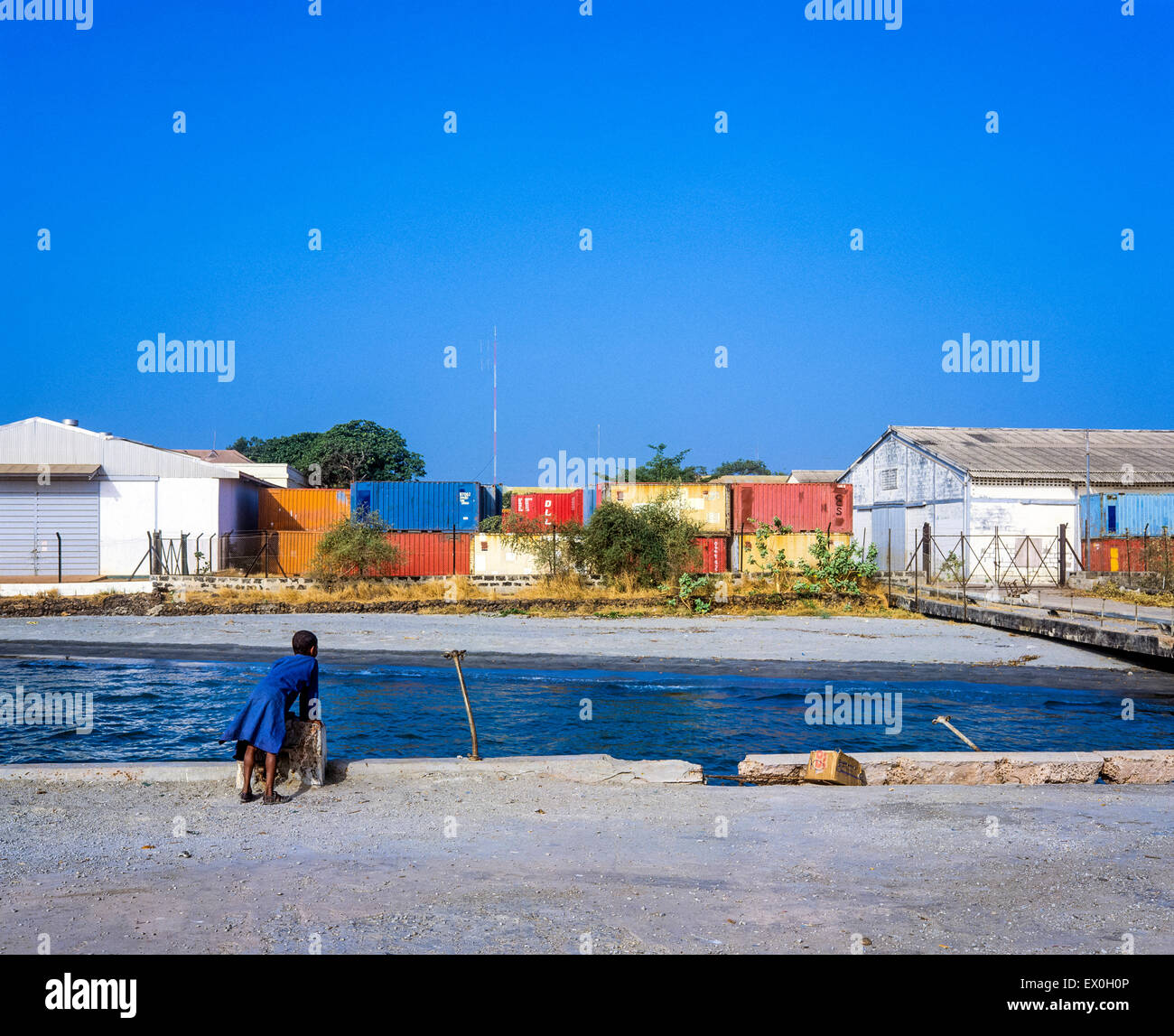 Warehouses and containers, Banjul harbour, Gambia, West Africa Stock ...