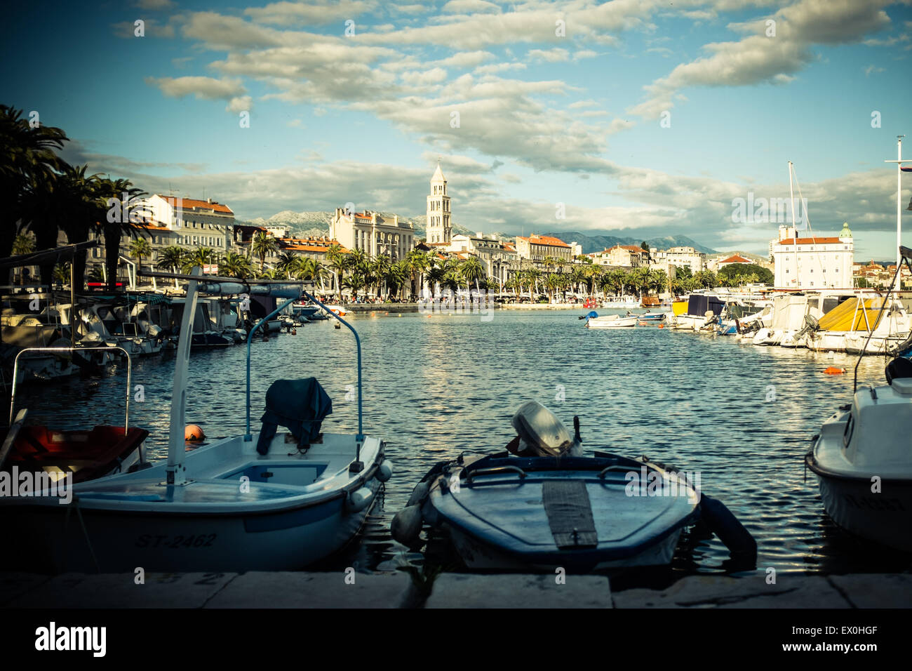 Split Harbor boats and the Old Town Stock Photo - Alamy