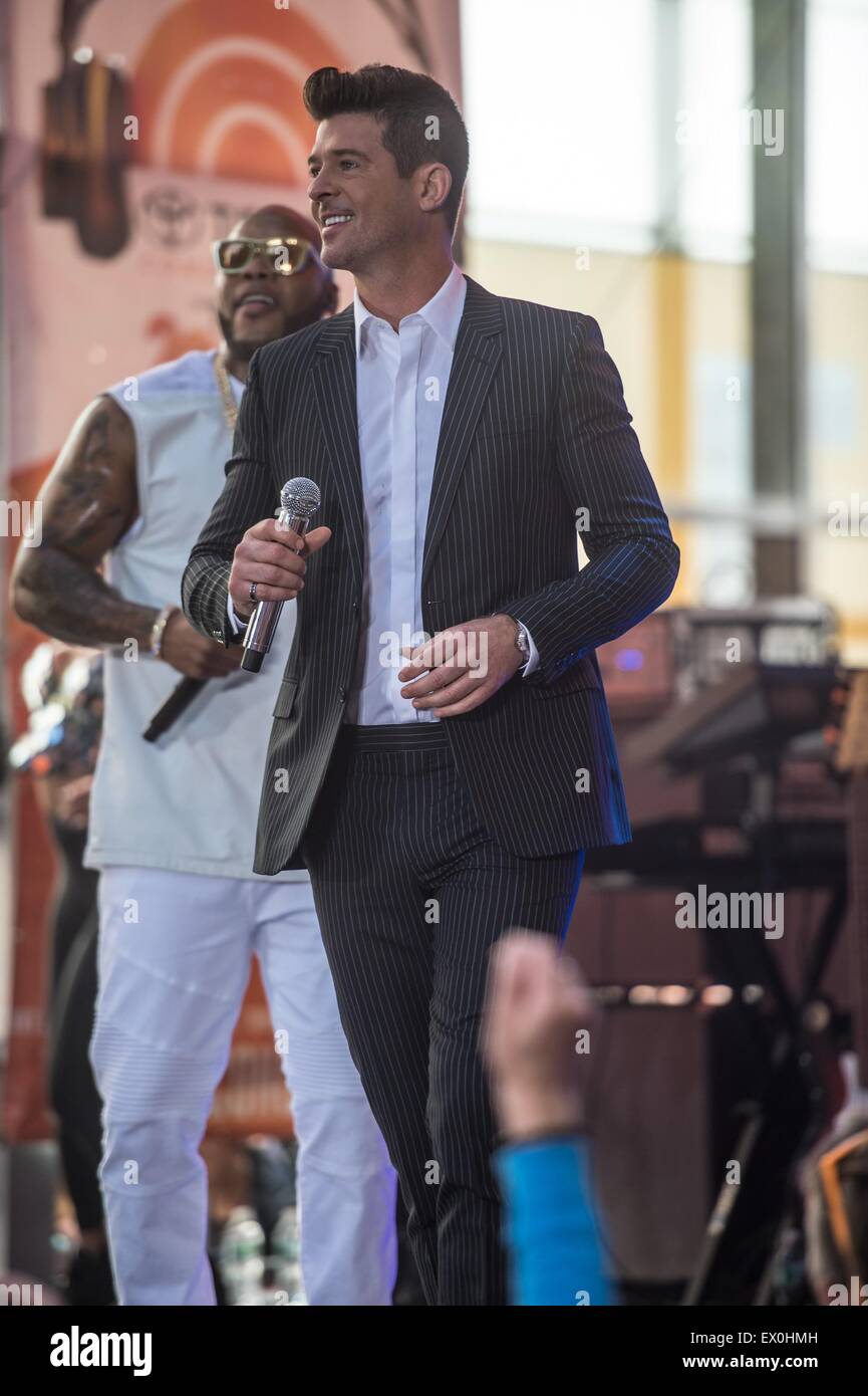 New York, NY, USA. 3rd July, 2015. Flo Rida, Robin Thicke on stage for ...