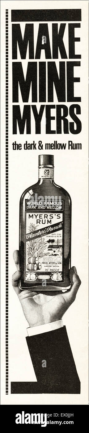 1960s advertisement circa 1964 magazine advert for Myers Rum Stock ...