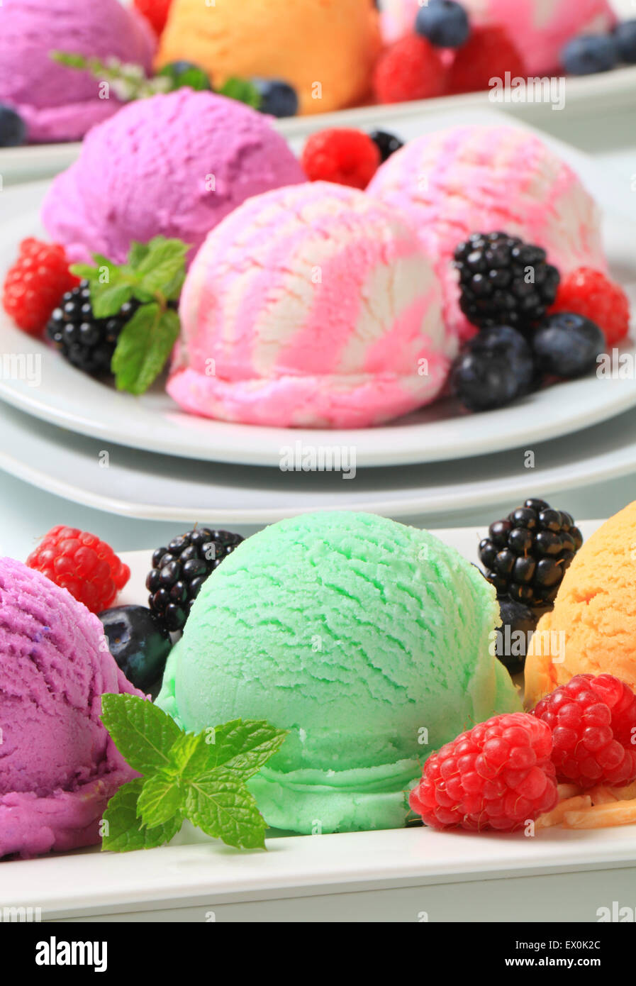 Assorted ice cream with fresh fruit Stock Photo - Alamy
