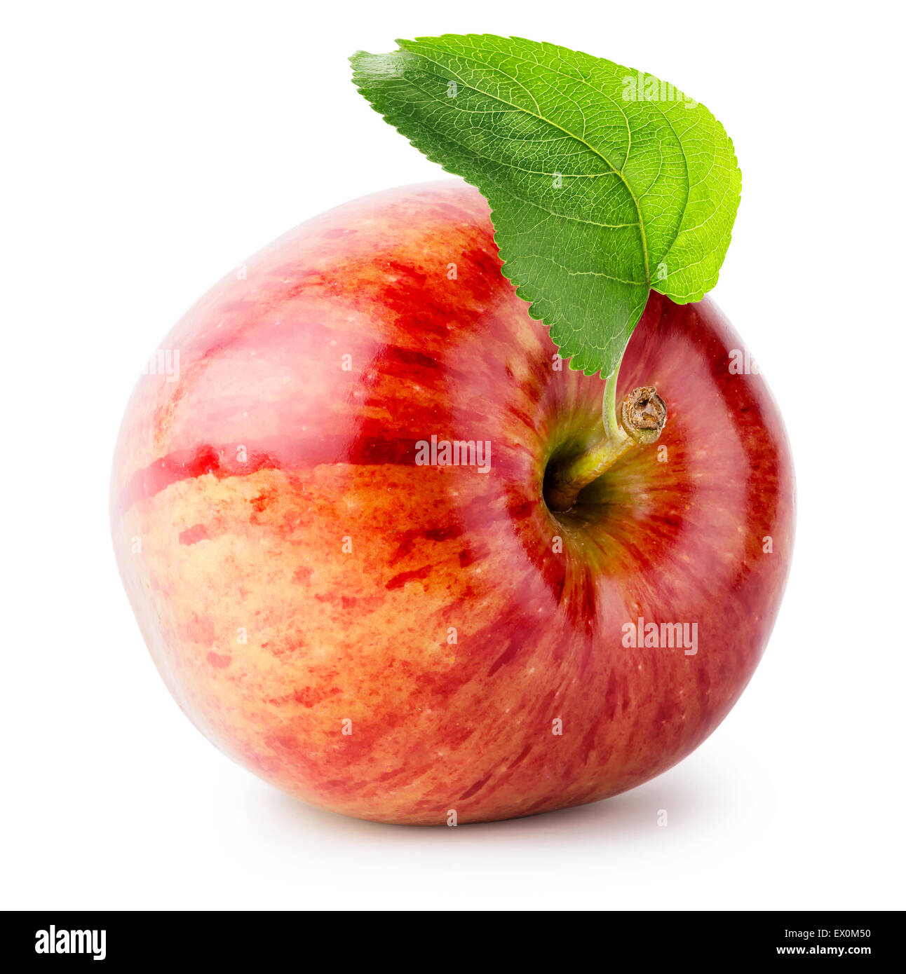 Shiny red apple with green leaf isolated on a white background Stock ...
