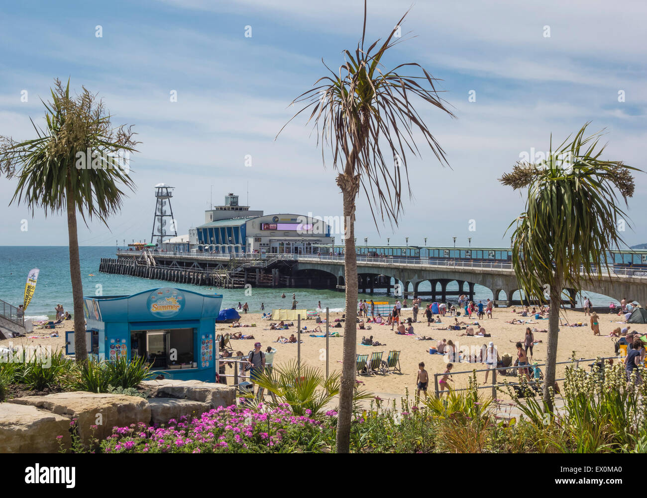 Bournemouth Pier and East Beach with Palm Trees, Poole Bay, Dorset ...
