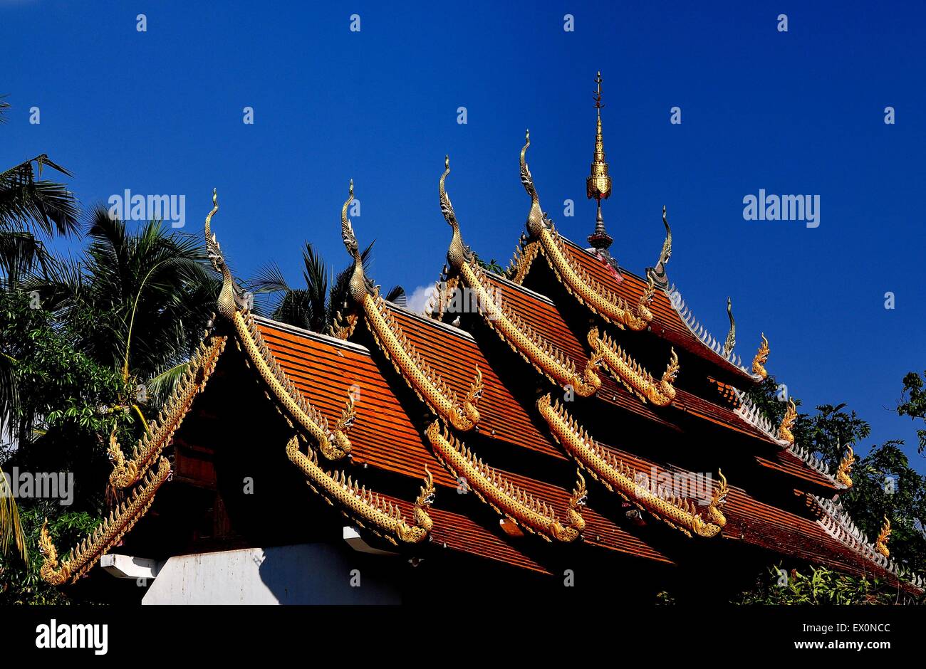 Chiang Mai, Thailand: Four highly pitched gabled roofs decorated with ...
