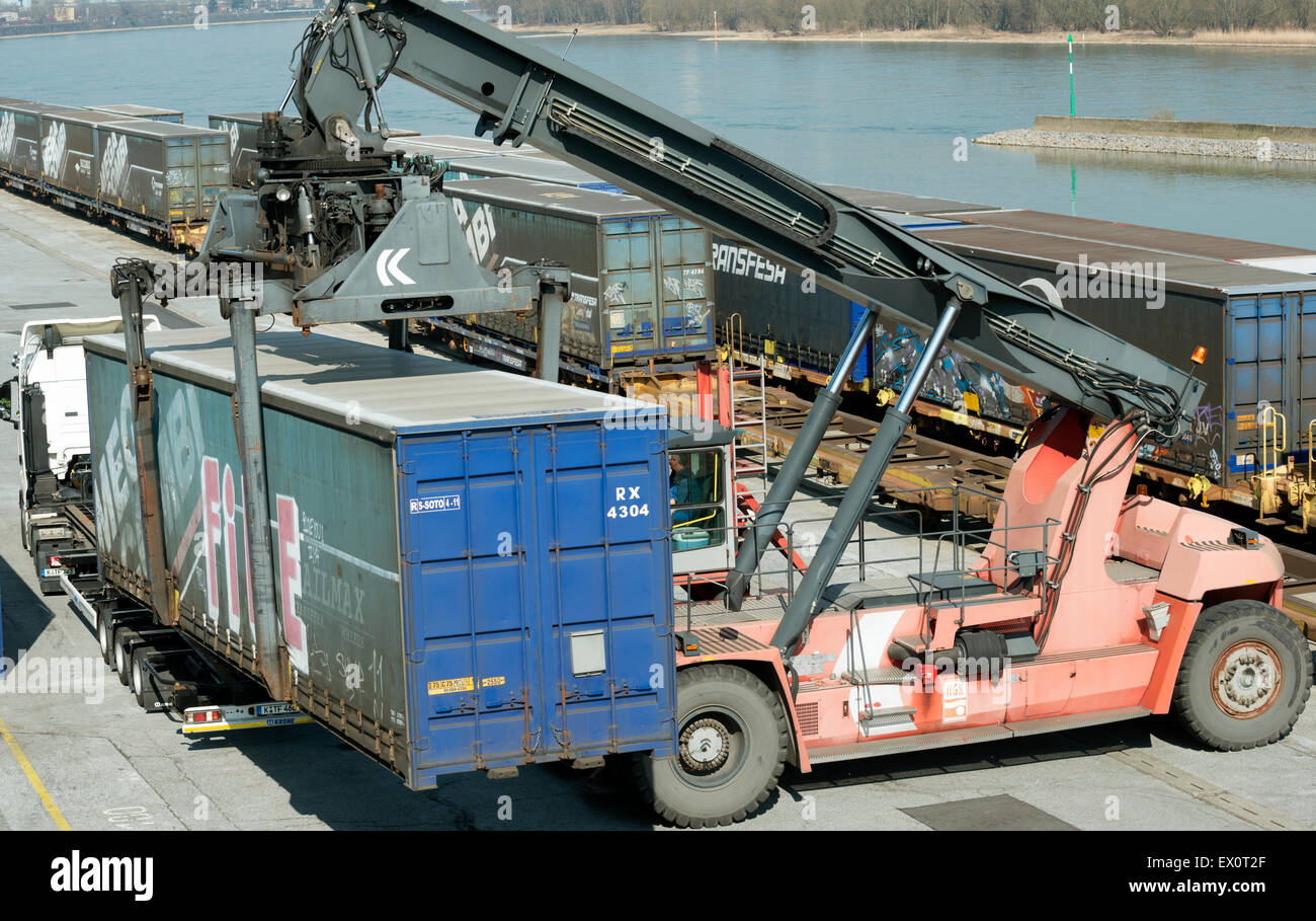 Container being loaded onto a lorry, Niehl container terminal, Cologne ...