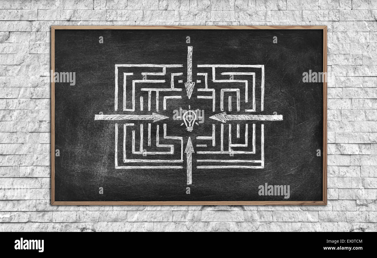 chalk board with maze on brick wall, close up Stock Photo - Alamy