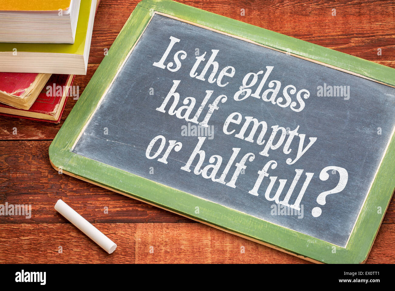 Is the glass half empty or half full question on a slate blackboard ...