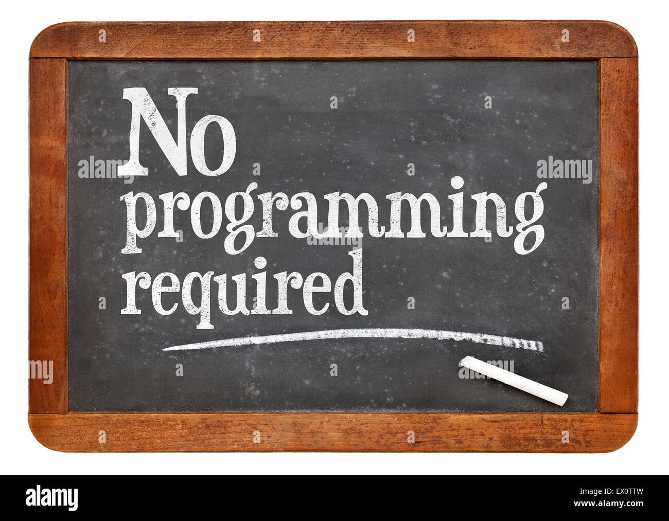 No programming required sign - white chalk text on a vintage slate ...