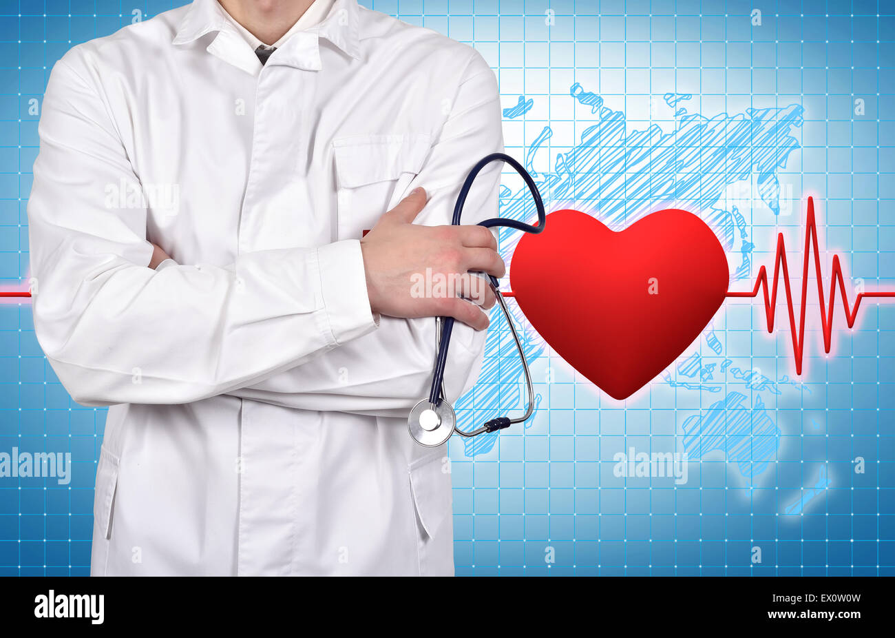 doctor with stethoscope, pulse and heart on background Stock Photo - Alamy