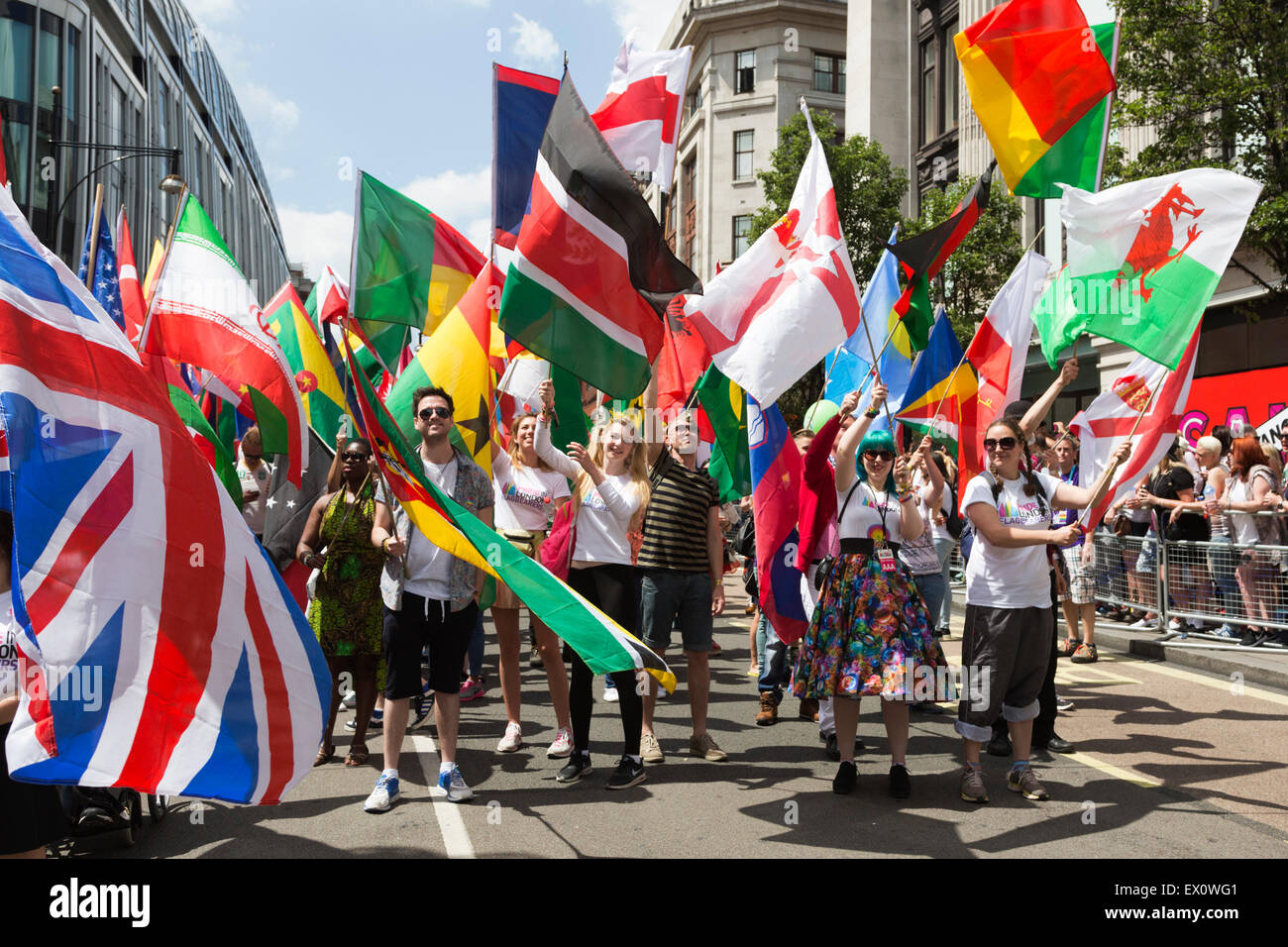 Flags of the world were carried at the start of the parade. The LGBT ...