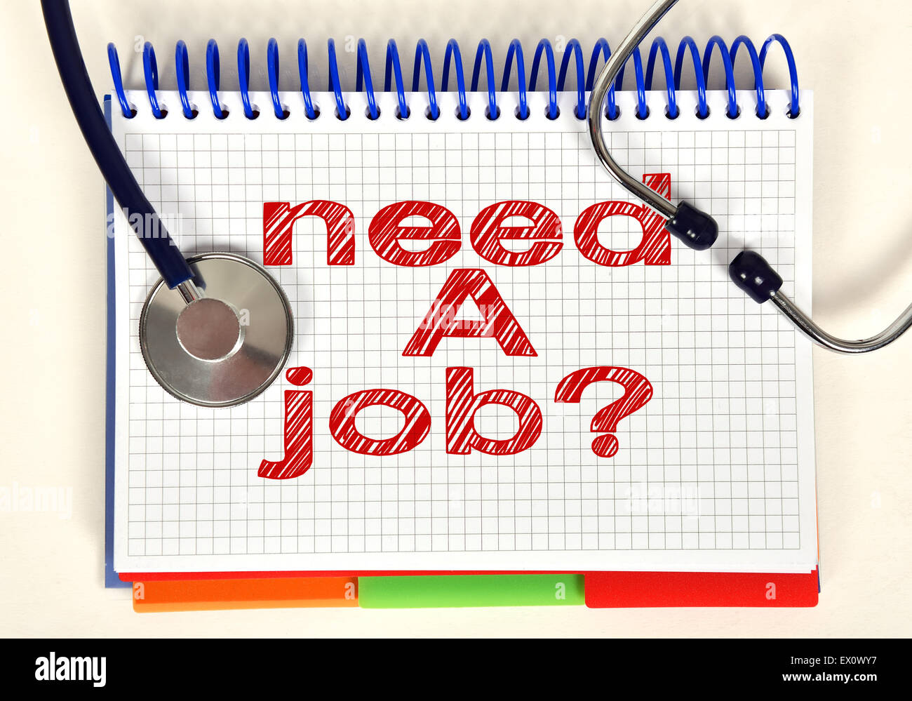 open book with need a job and stethoscope on tab Stock Photo - Alamy