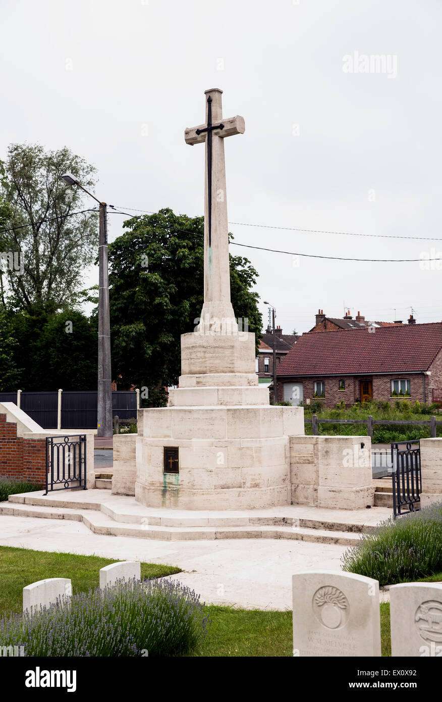 The Cross of Sacrifice in Merville Communal Cemetery Extension of the ...