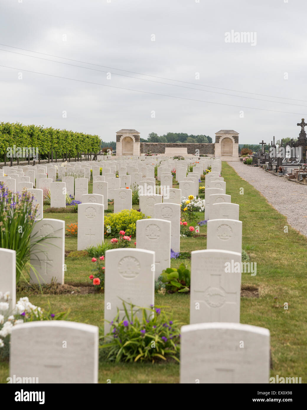 The stone of remembrance in Estaires Communal CWGC Cemetery of the ...