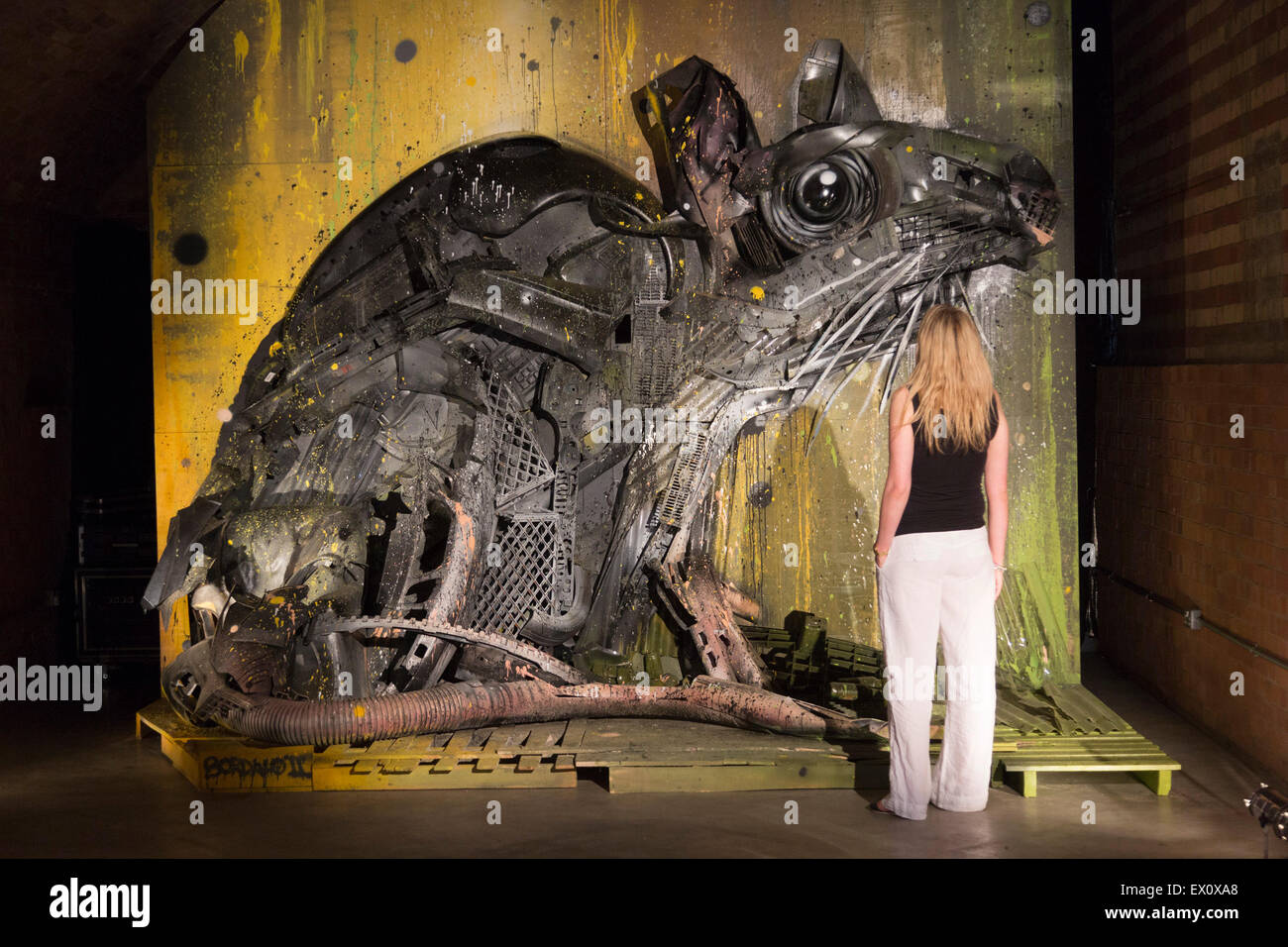 London, UK. 2 July 2015. A large rat made from trash by Bordalo II ...