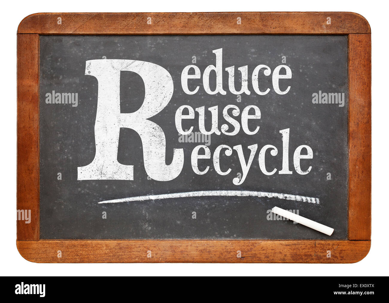 Reduce, reuse, recycle blackboard sign - white chalk text on a vintage ...