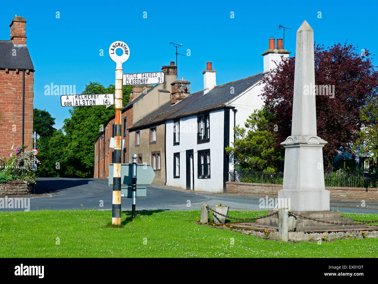 The village green and war memorial, Langwathby, Eden Valley, Cumbria ...