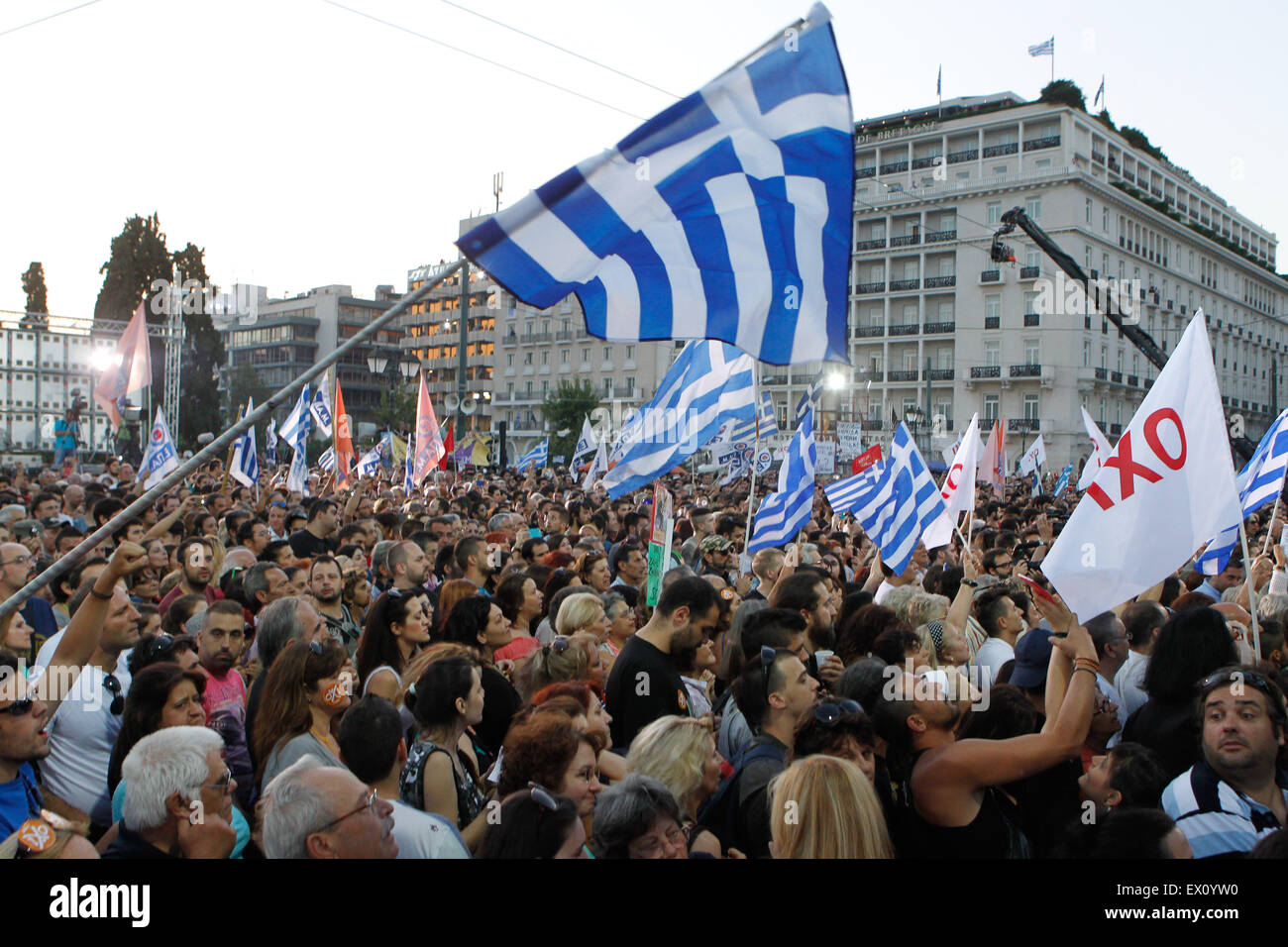 Athens, GREECE. 3rd July, 2015. People attend a rally organized by ...