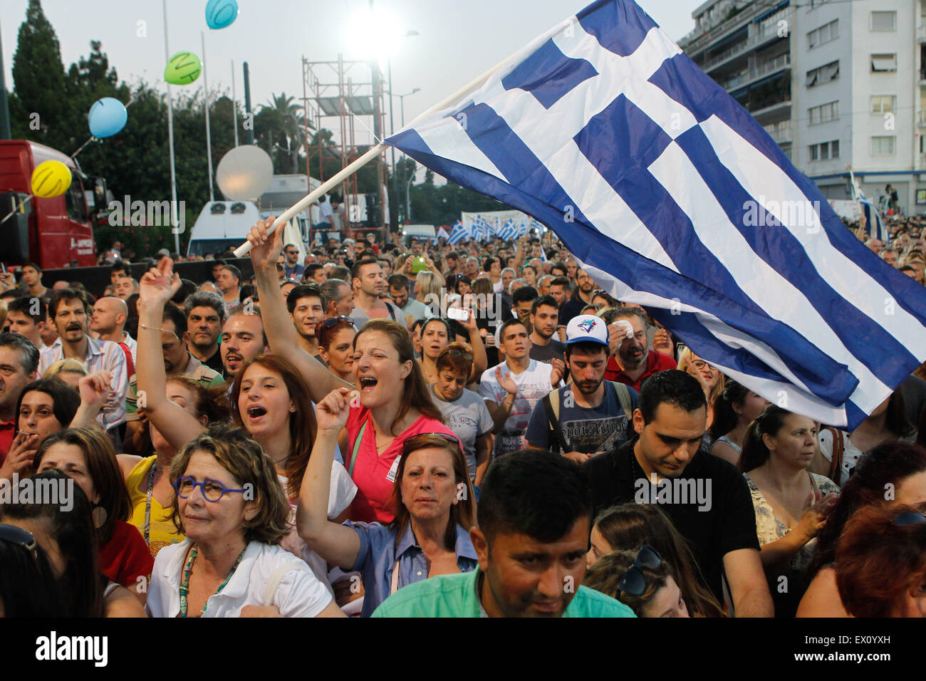 Athens, GREECE. 3rd July, 2015. People attend a rally organized by ...