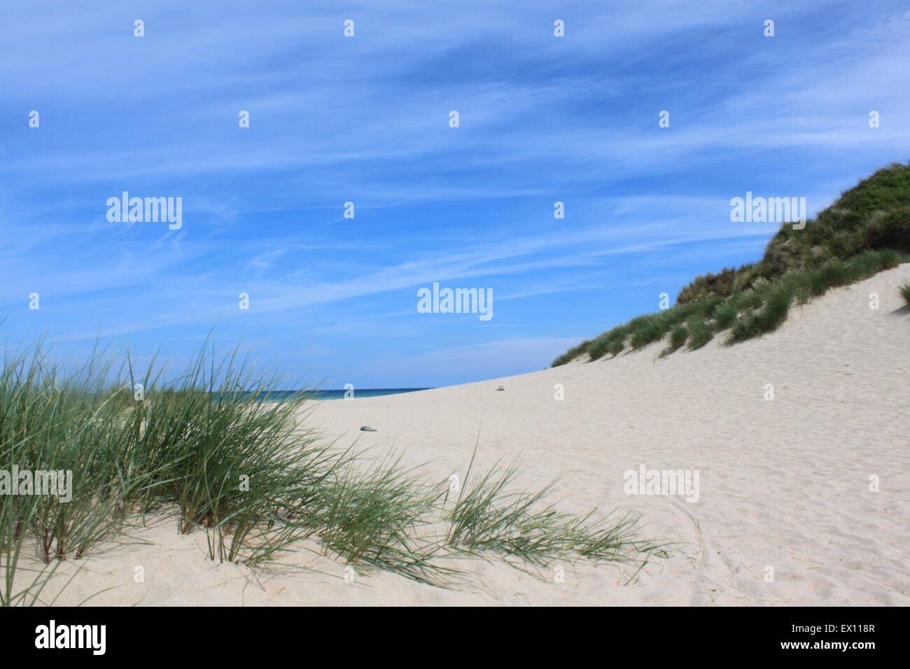seascape with blue sky and sand dunes Stock Photo - Alamy