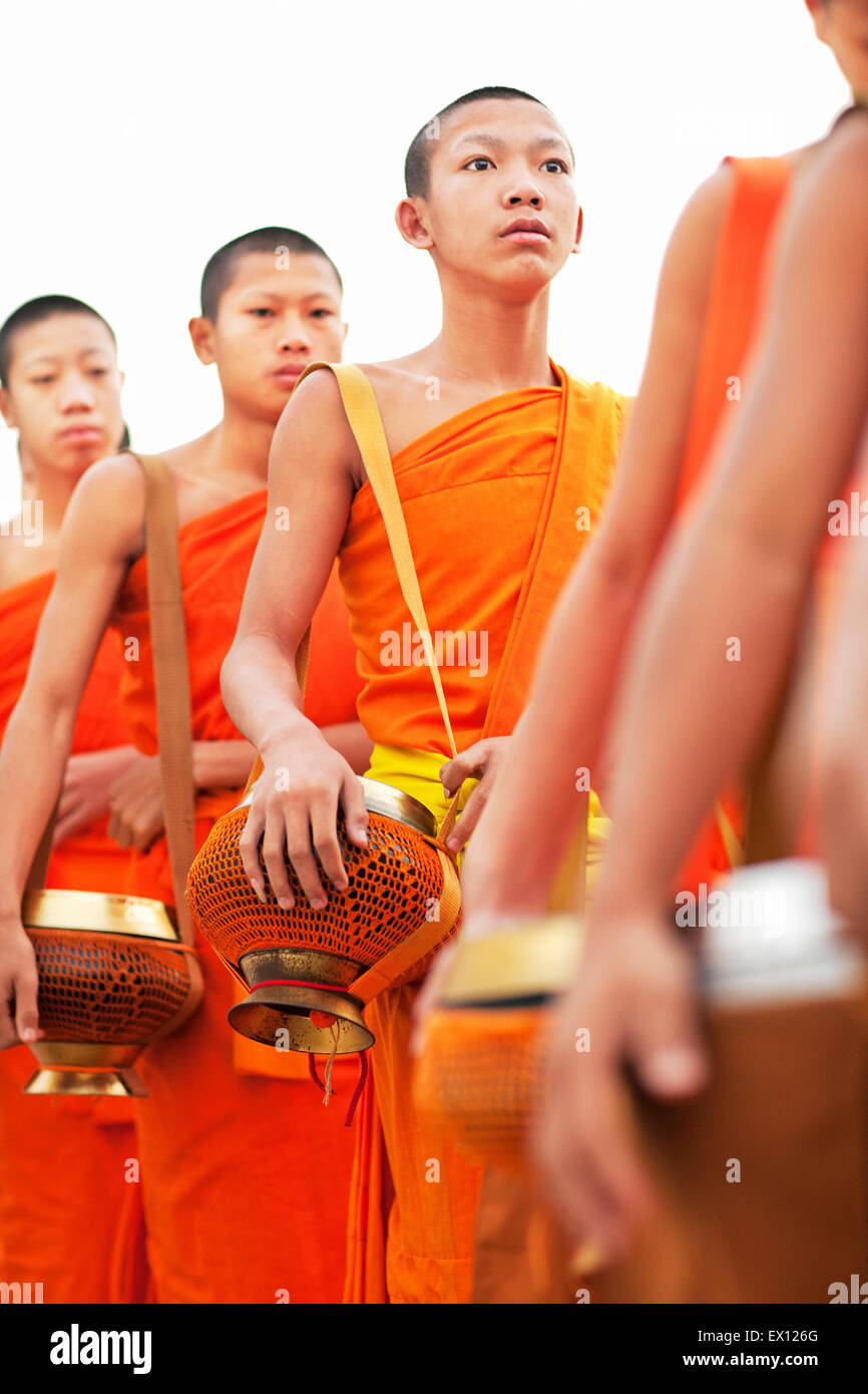 Monks processing for alms in the early morning, a 1,000-year old ...