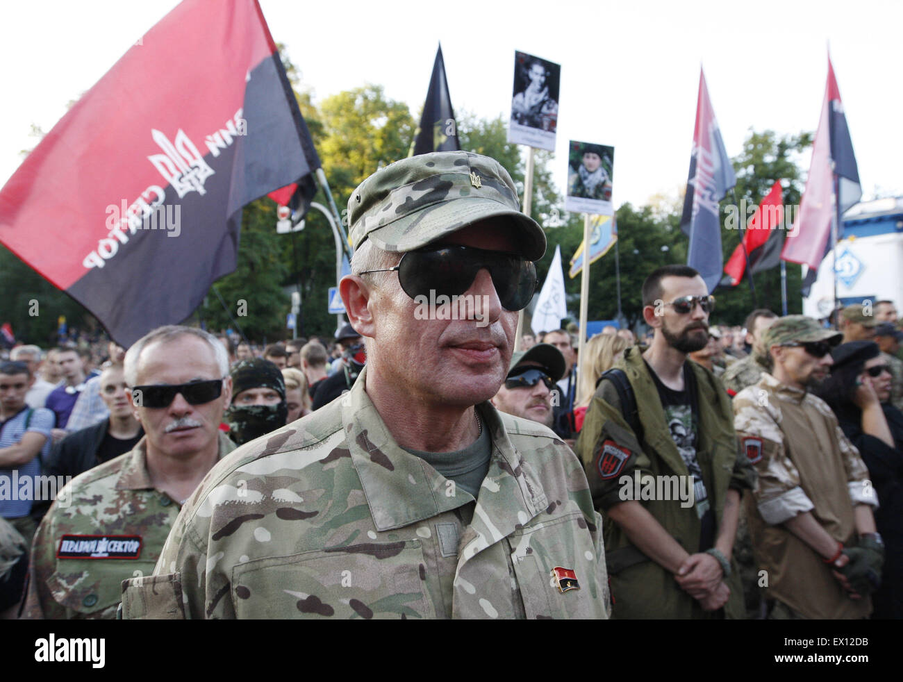 Kiev, Ukraine. 3rd July, 2015. Members and supporters of Right Sector ...