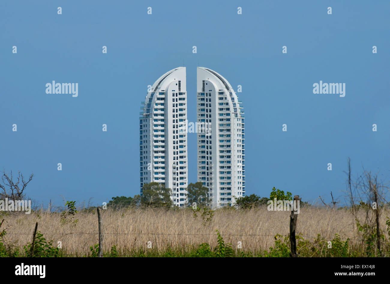 Two huge towers being constructed side by side in the central Pacific ...