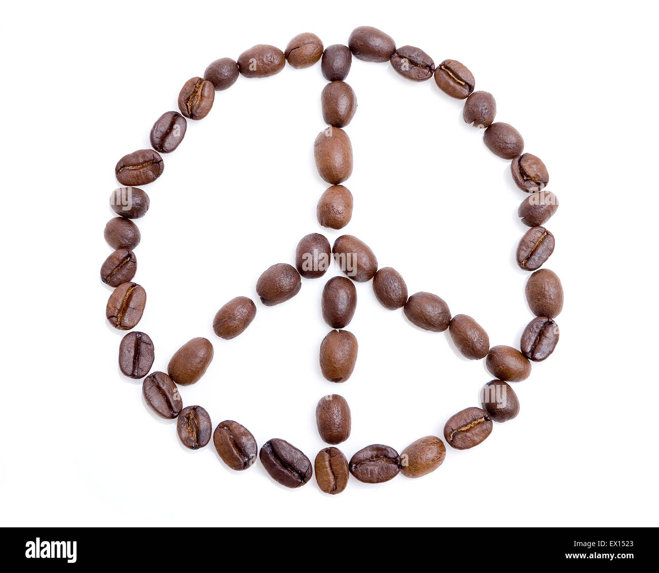 Peace symbol made of coffee beans over white background Stock Photo - Alamy