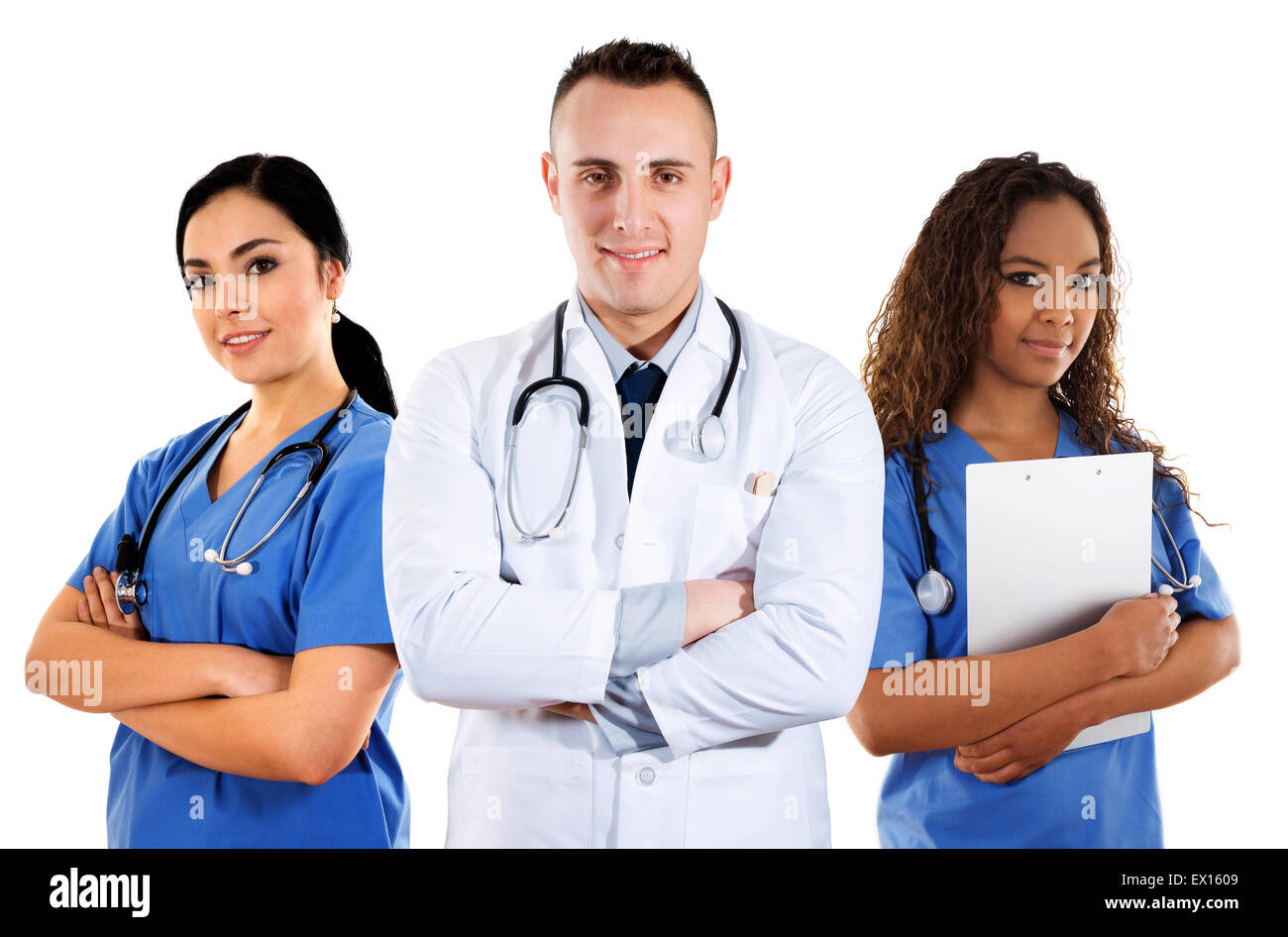 Stock image of medical team over white background Stock Photo - Alamy