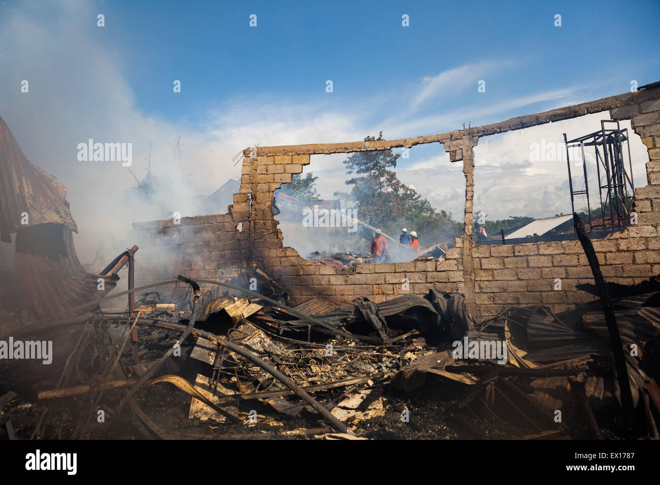 A scene after a fire accident burned down storage buildings of a home ...