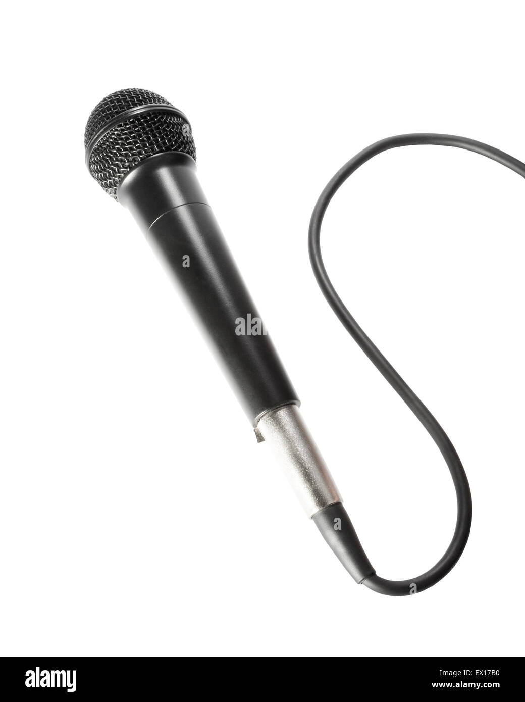 Stock image of black microphone with cord isolated on white Stock Photo ...