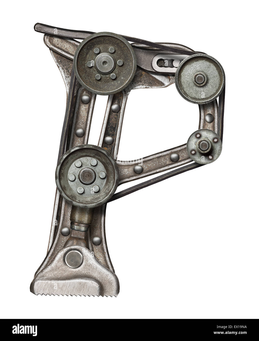 Mechanical metal alphabet letter P Stock Photo - Alamy