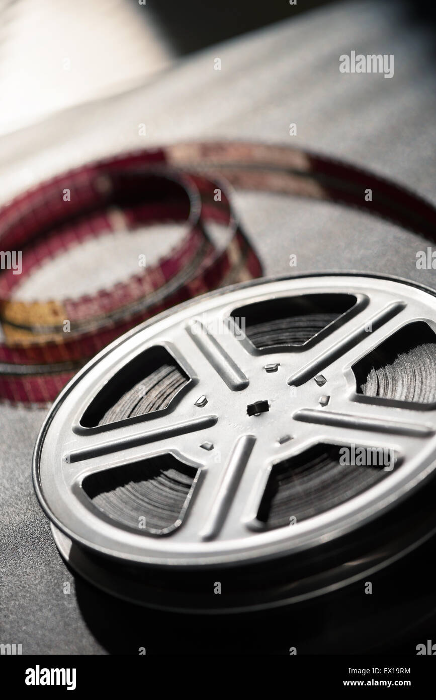 Motion picture film reel on the table Stock Photo - Alamy