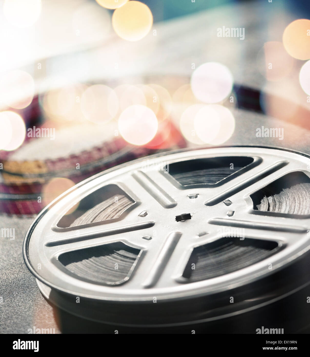 Motion picture film reel on the table Stock Photo - Alamy