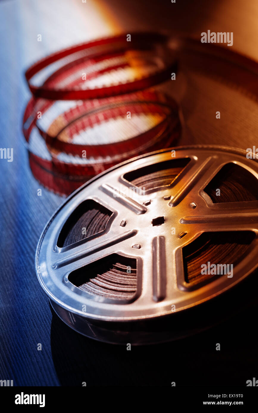Motion picture film reel on the table Stock Photo - Alamy