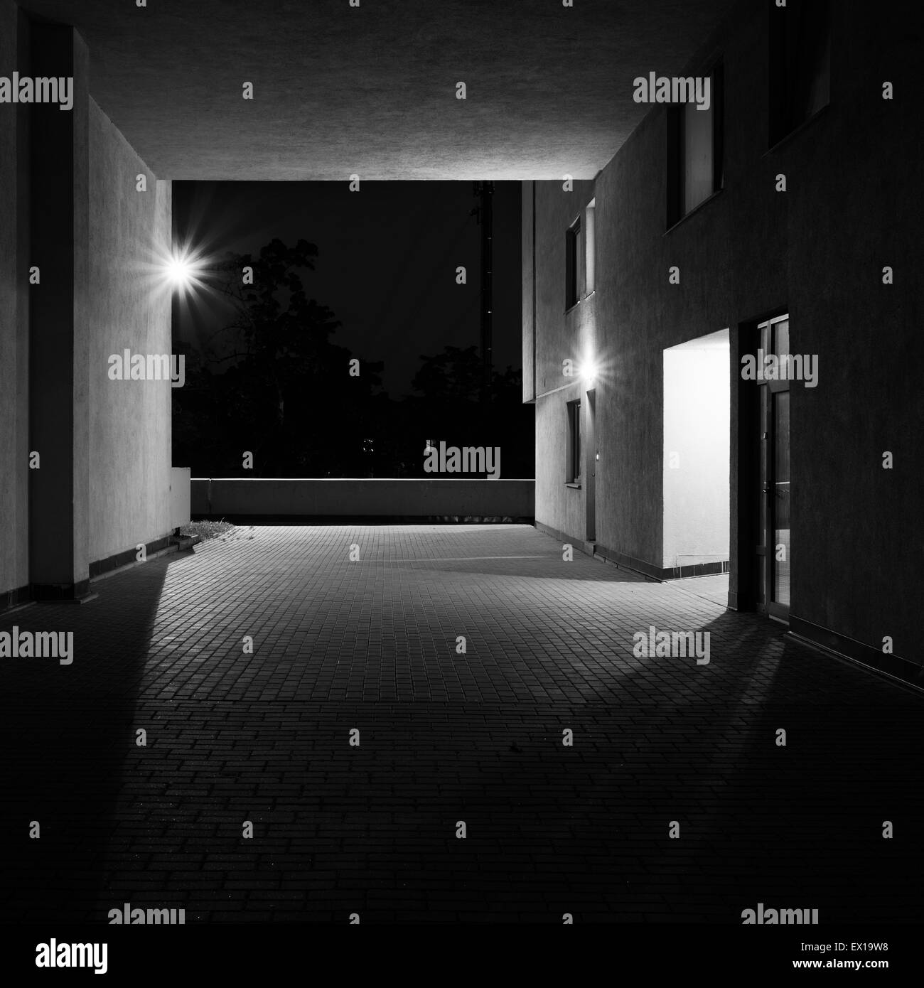Building in night background Black and White Stock Photos & Images - Alamy