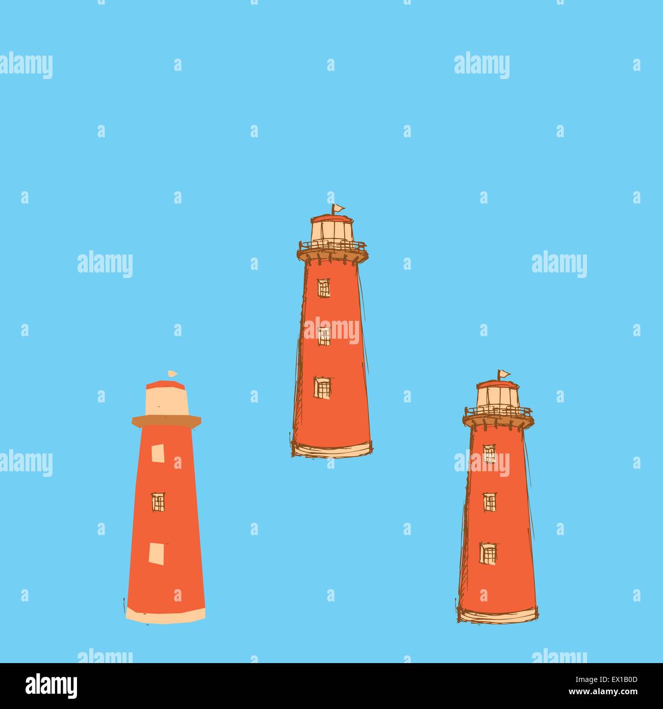 Sketch cute lighthouse in vintage style, vector seamless pattern Stock ...