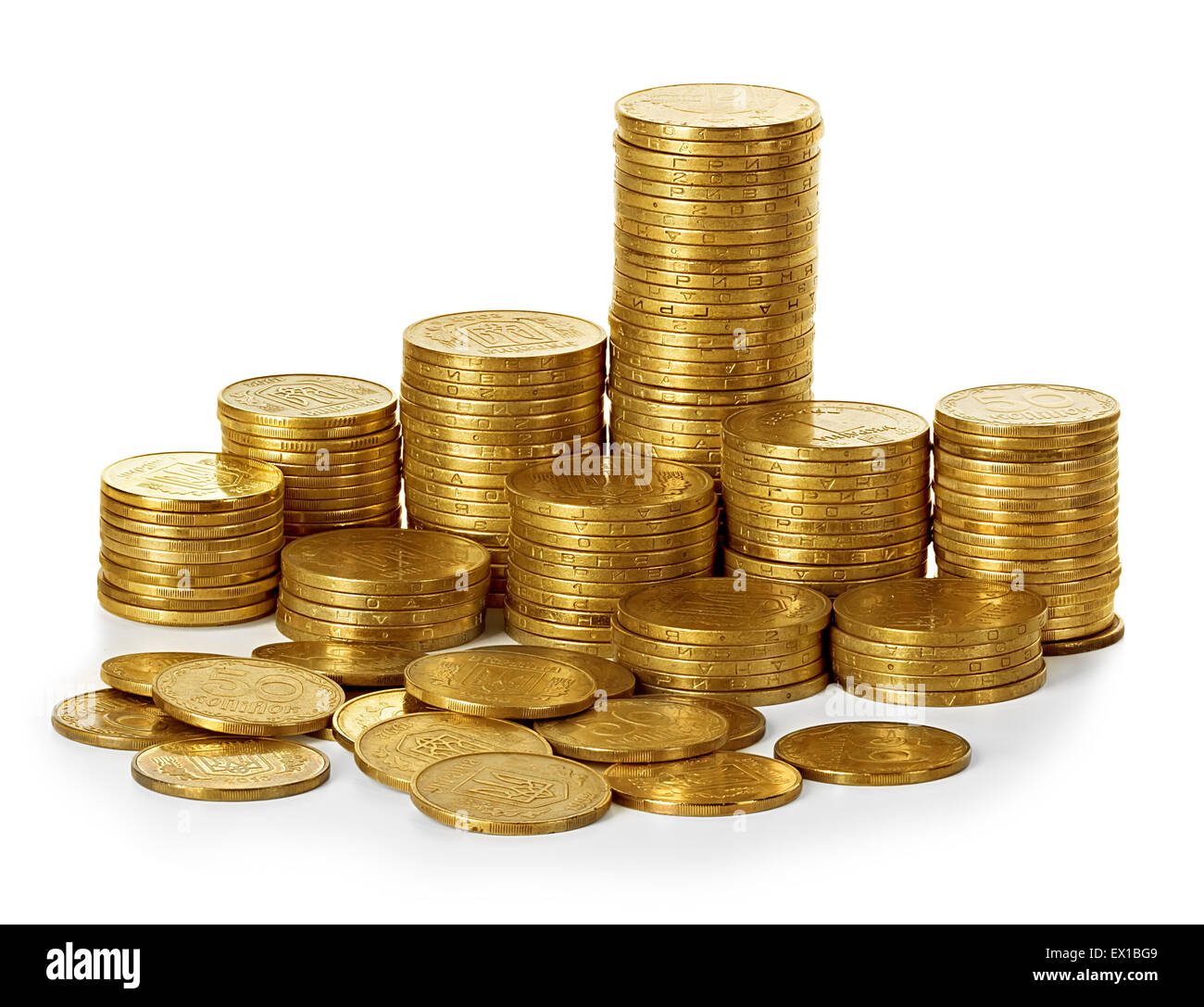 Coins stack isolated on white Stock Photo - Alamy