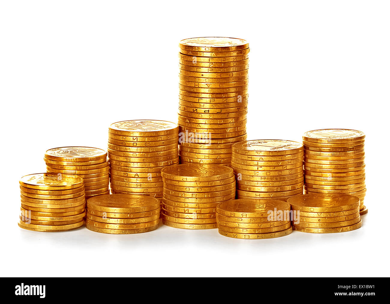 Coins stack isolated on white Stock Photo - Alamy